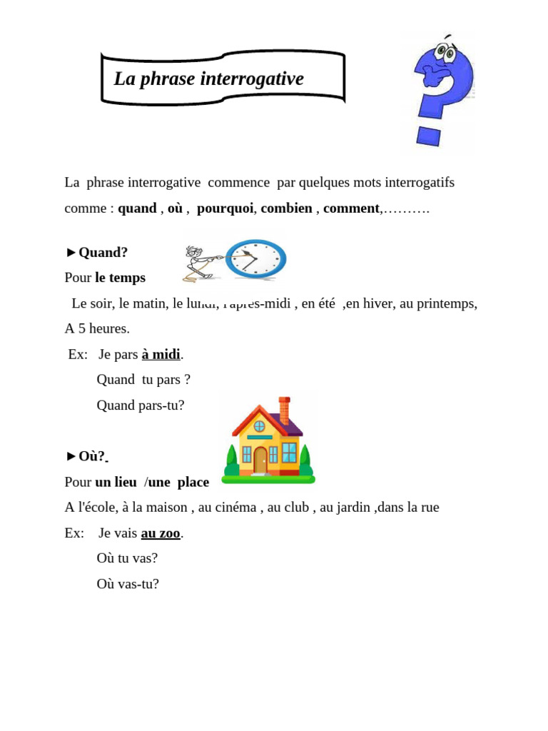 Mots interrogatifs et phrases types | PDF