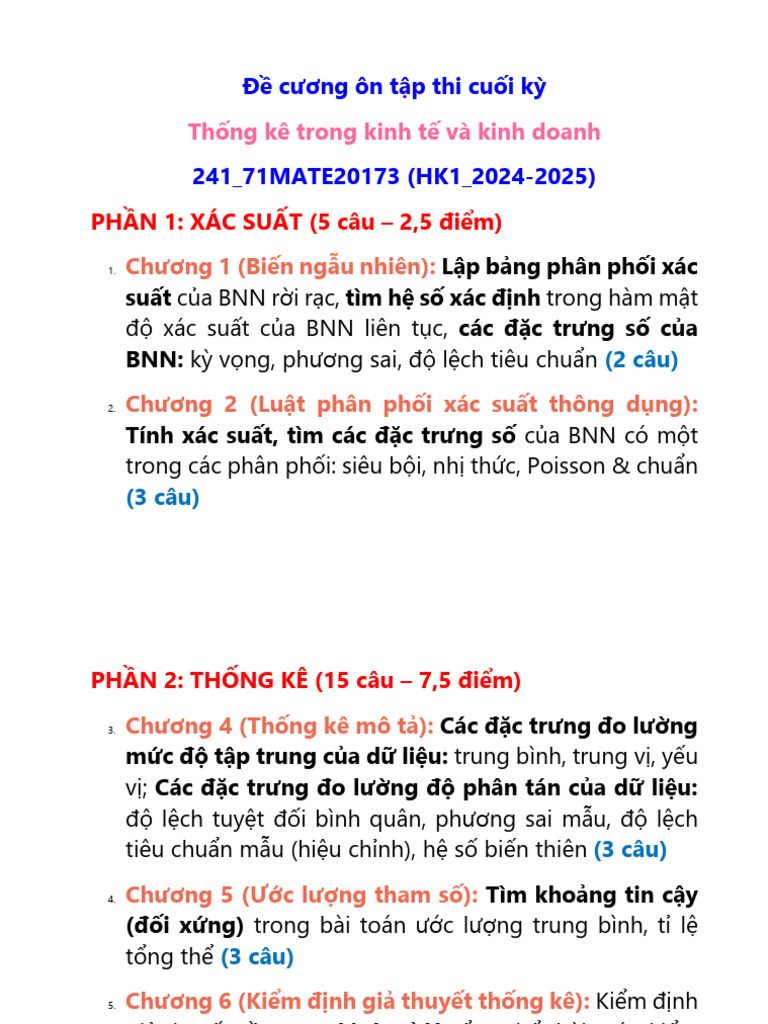 De Cuong On Tap Thi Cuoi Ky - TKKD - HK1 - 2024-2025 - 71mate20173 - 18, 23 | PDF