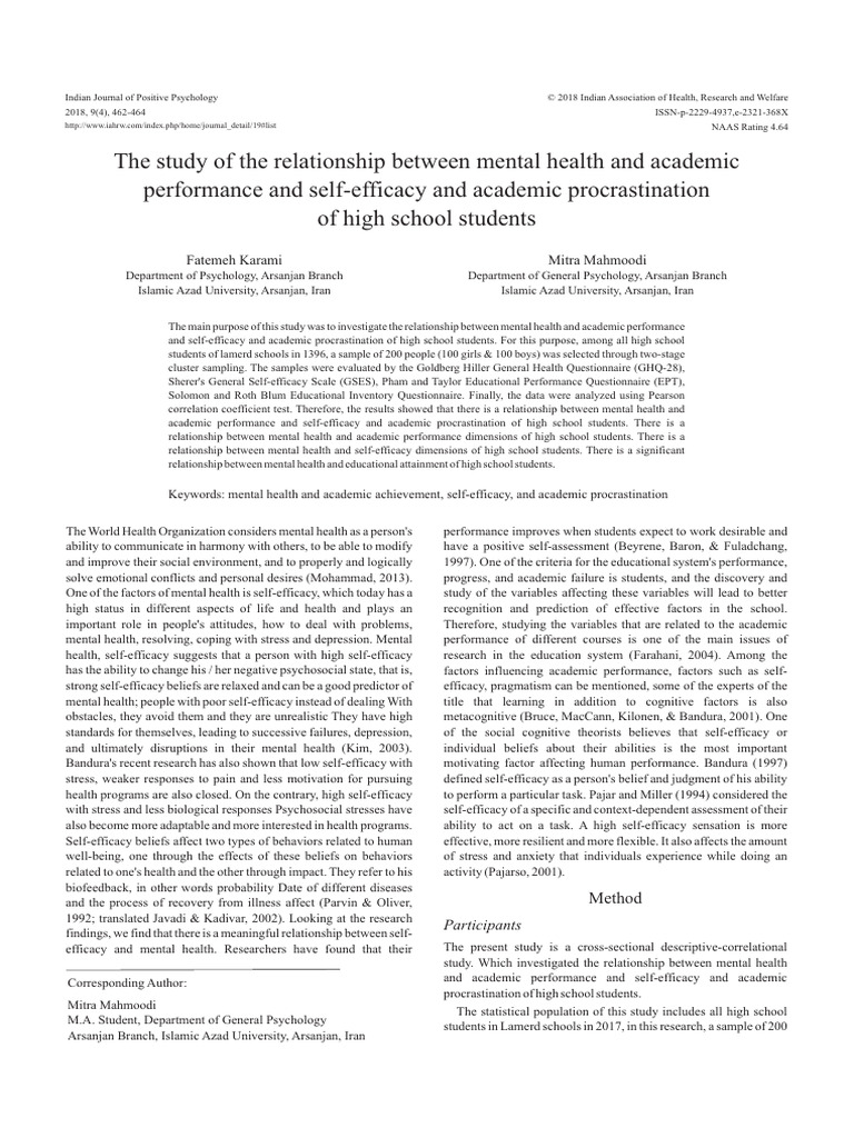 The Study of The Relationship Between Mental Health and Academic ...