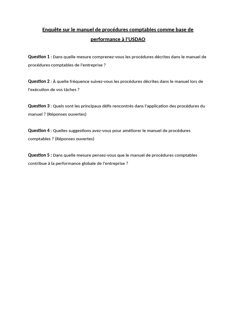 Enquête sur les Procédures Comptables USDAO | PDF