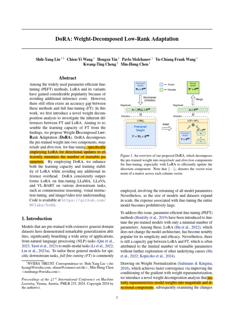 Dora: Weight-Decomposed Low-Rank Adaptation | PDF | Matrix (Mathematics ...