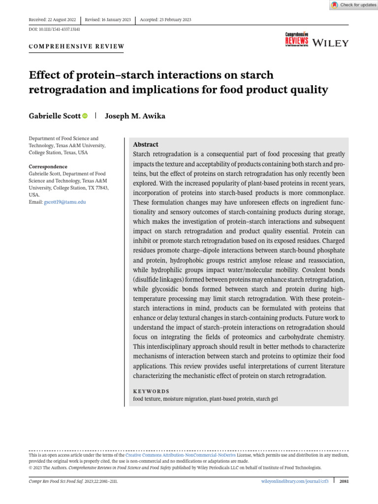 Protein-Starch Interactions in Retrogradation | PDF | Starch ...