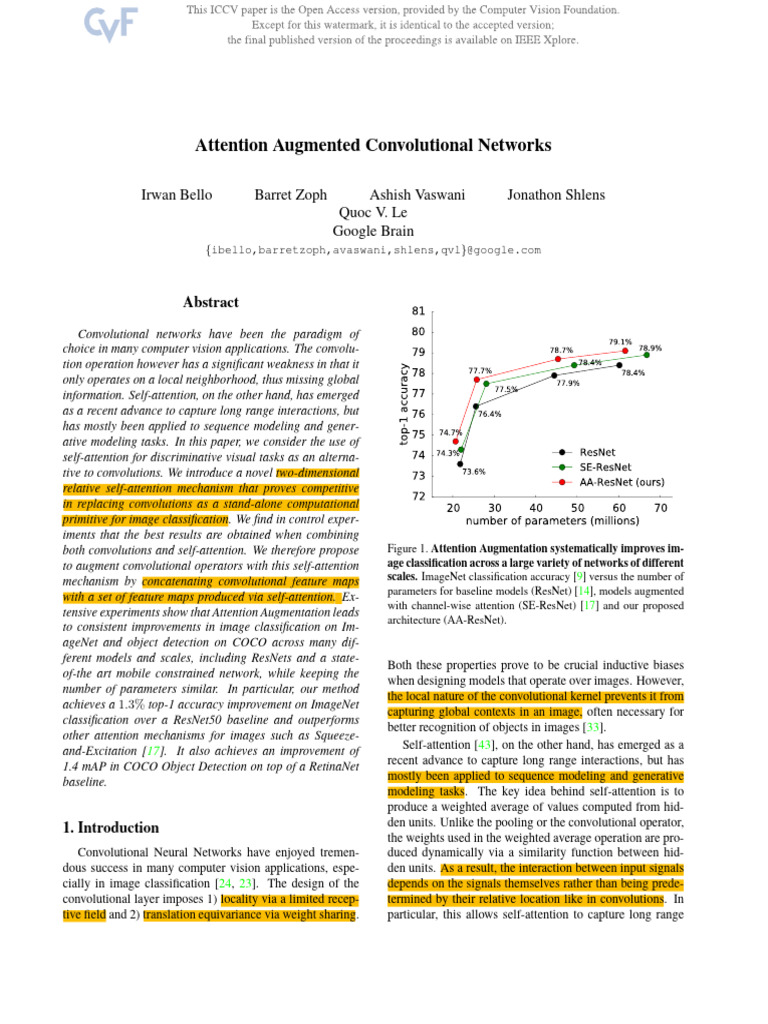 Bello Attention Augmented Convolutional Networks ICCV 2019 Paper | PDF | Computational ...