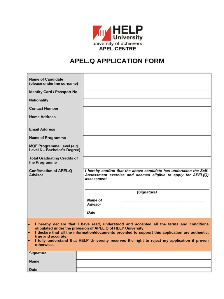 APEL.Q Application Form | PDF