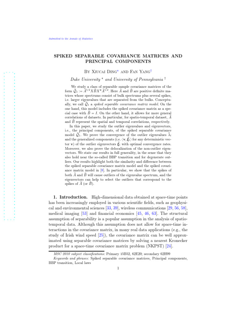 Spiked Separable Covariance Matrices and Principal Components | PDF | Eigenvalues And ...