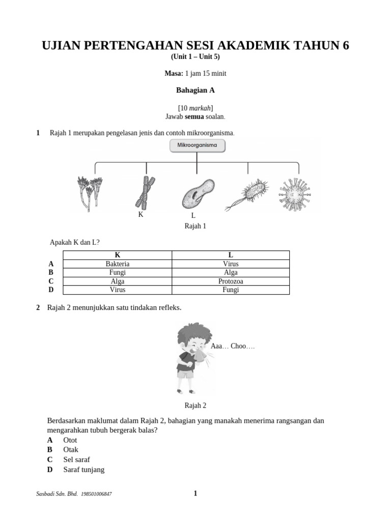 1 Ujian Pertengahan Sesi Akademik Tahun 6 | PDF