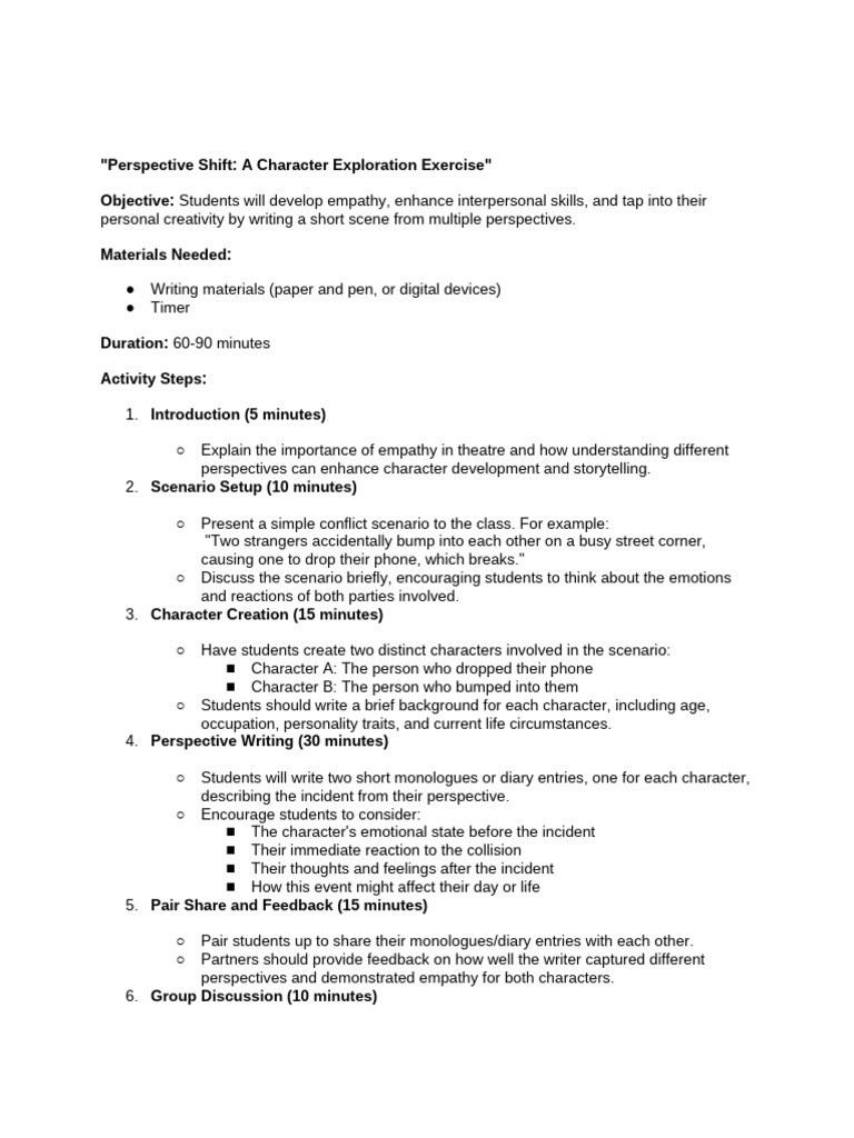 Persepctive Shift Character Activity Lesson | PDF | Empathy | Human ...