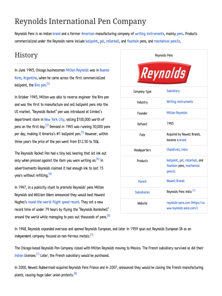 Reynolds Pens: An Indian Legacy | PDF | Writing Implements | Stationery