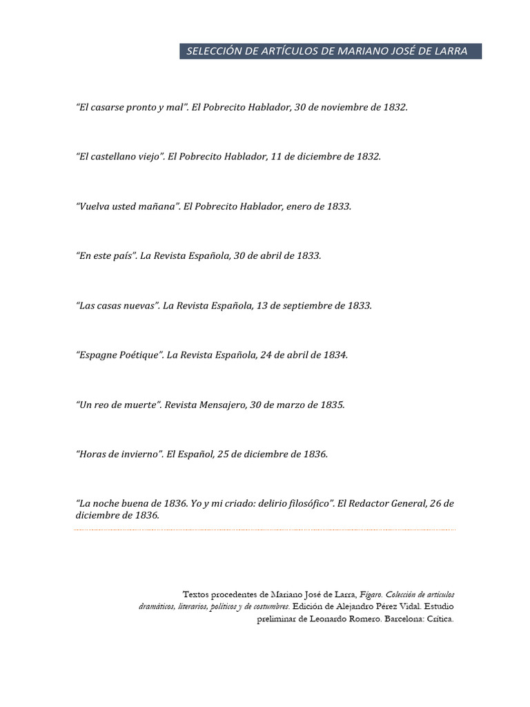 Artículos de Mariano José de Larra | PDF