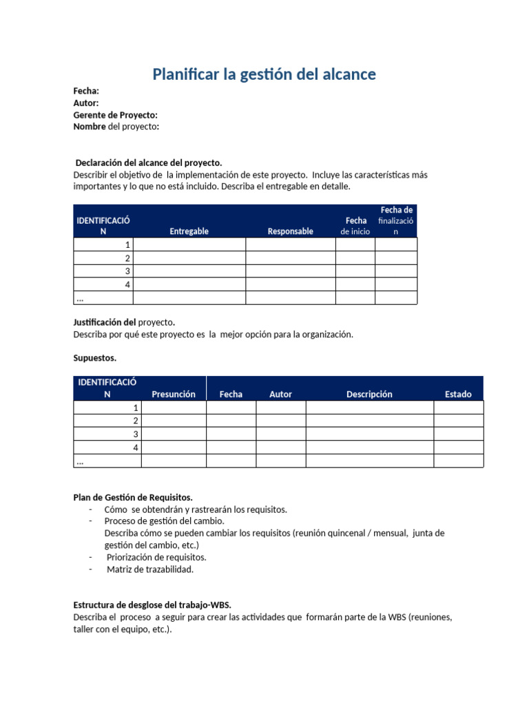 Plantilla de Gestión del Alcance del Proyecto | PDF | Crecimiento ...