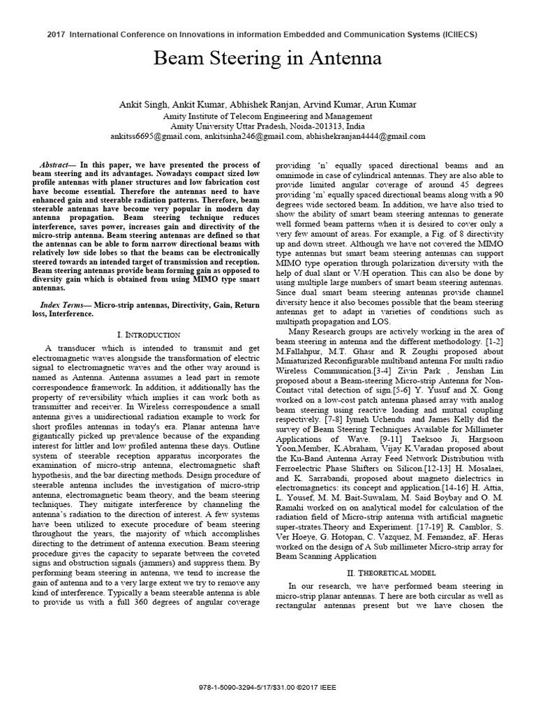 Beam Steering in Micro-strip Antennas | PDF | Antenna (Radio) | Radio