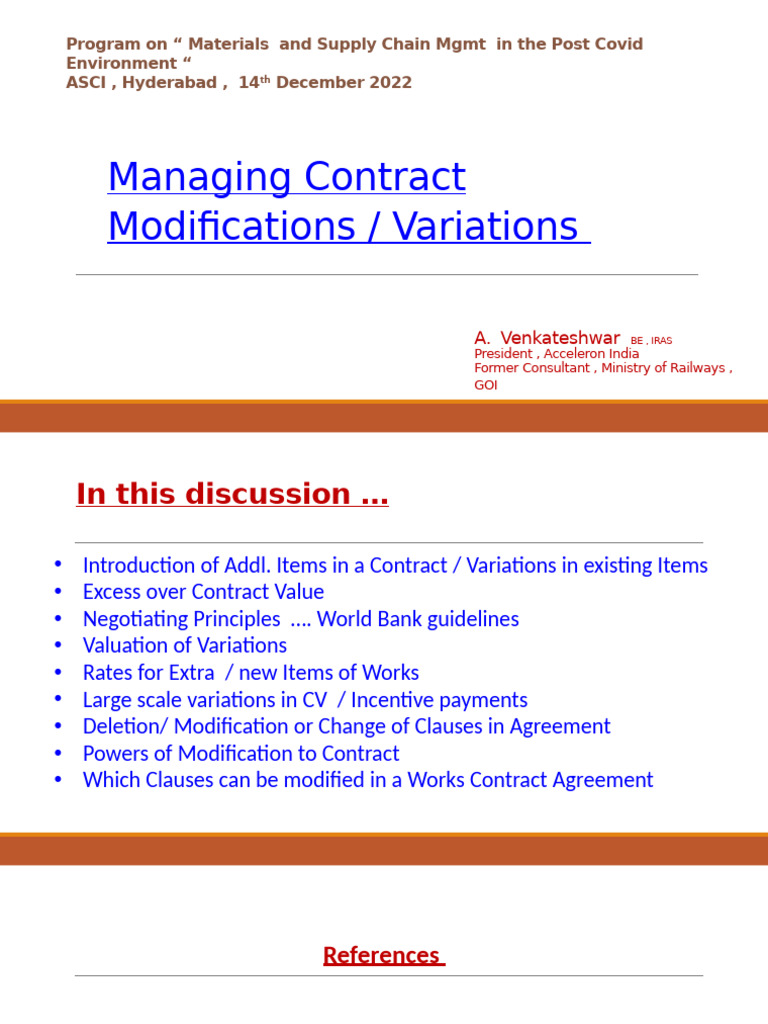 ASCI - Managing Contract Modifications - Variations - 14 Dec 2022 | PDF ...