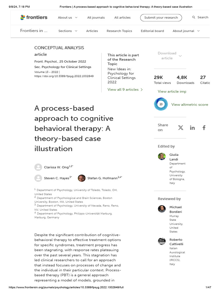 Frontiers - A Process-Based Approach To Cognitive Behavioral Therapy ...