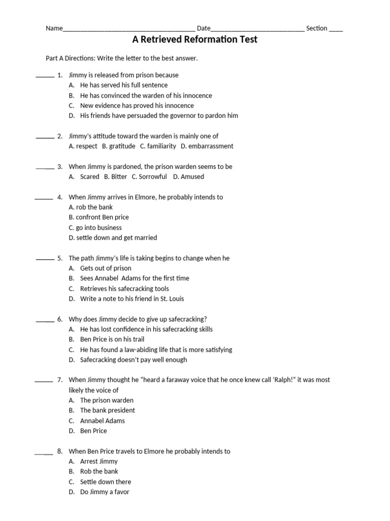 A Retrieved Reformation Test | PDF