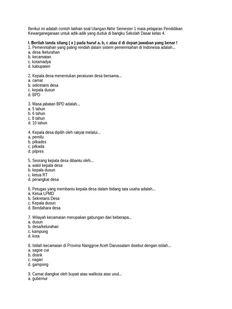 Soal PPKN Kelas 4 SMT 1 | PDF | Kajian Bahasa Asing