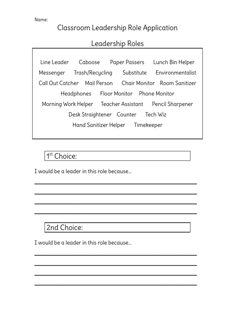 Classroom Leadership Role Job Application | PDF