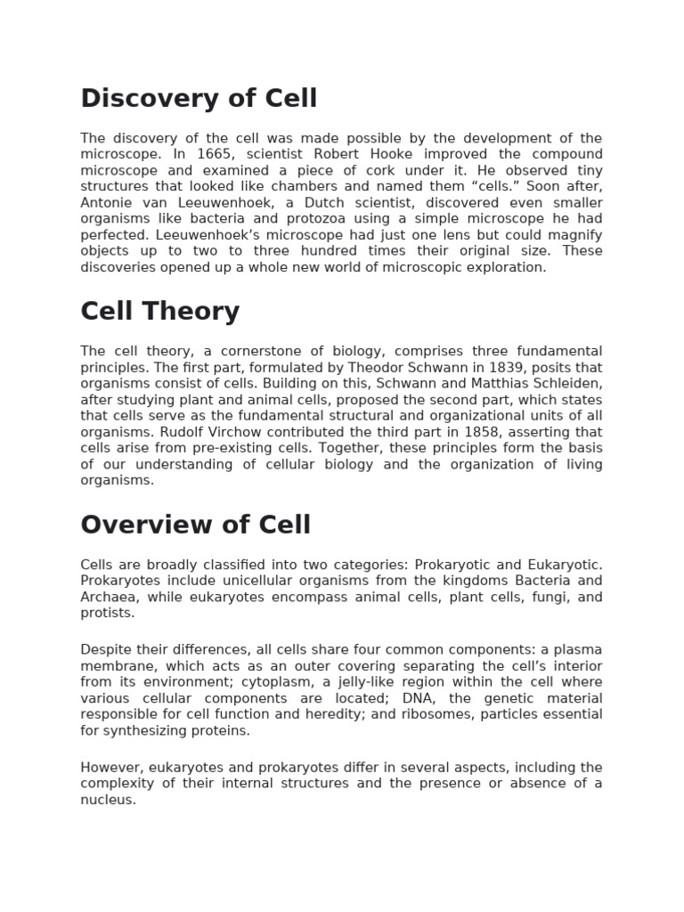 Discovery of Cell | PDF | Cell (Biology) | Cell Nucleus