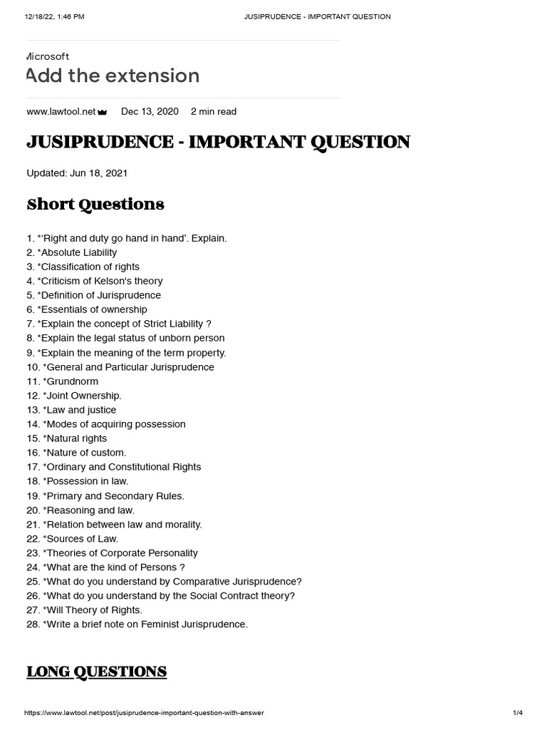 Jusiprudence - Important Question | PDF | Jurisprudence | Applied Philosophy