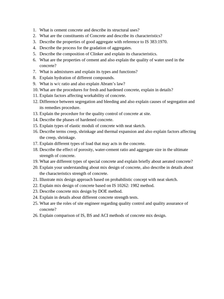 Concrete Technology Question Bank | PDF | Home & Garden | Technology ...