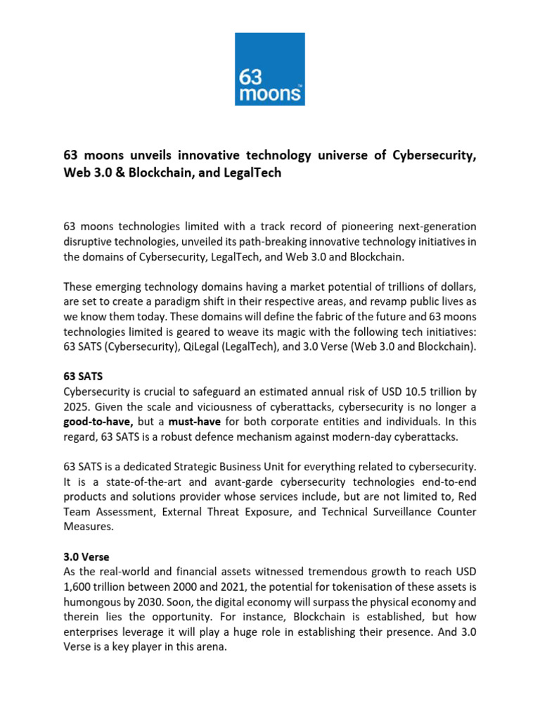 63 Moons Unveils Innovative Technology Universe of Cybersecurity Web 3 ...