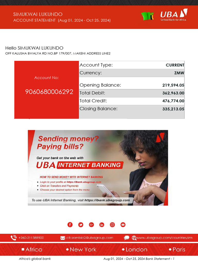 Uba Bank Statement Augu 2024 To Nov 2024 | PDF | Debits And Credits ...