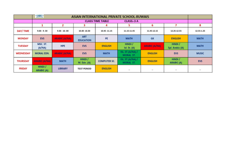 Rayan Time Table | PDF