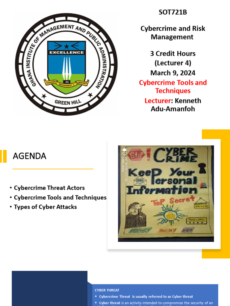 SOT721B - 2024 Cybercrime & Risk Mgt-Lecture 4 - Cybercrime Tools and Techniques | PDF | Threat ...