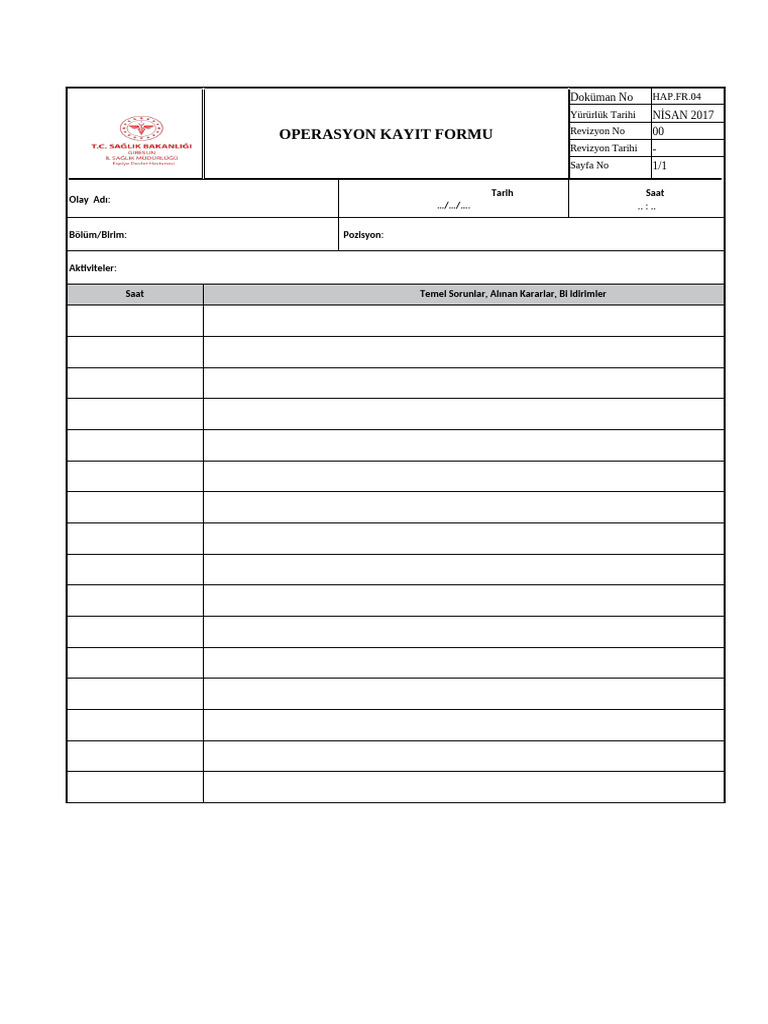 .04 Operasyon Kayit Formu | PDF