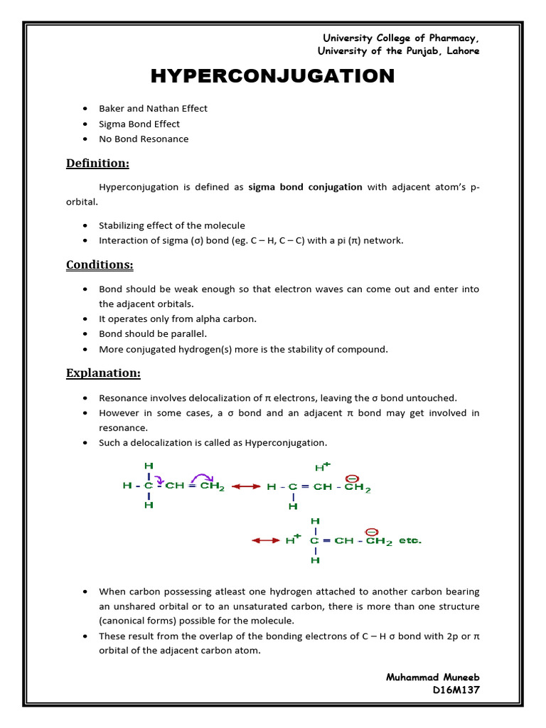 Hyperconjugation | PDF | Chemical Bond | Alkene