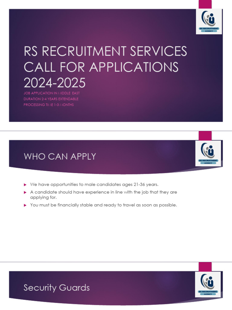 Rs Recruitment Services Call For Applications 2024-2025 | PDF | Travel ...