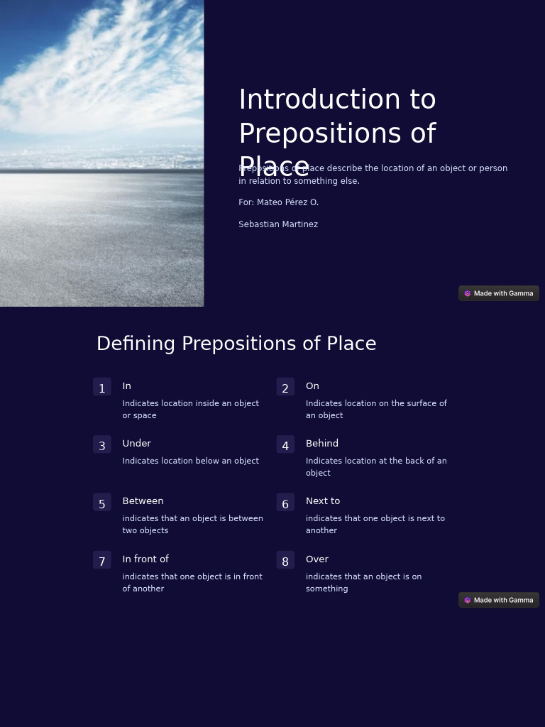Introduction To Prepositions of Place | PDF