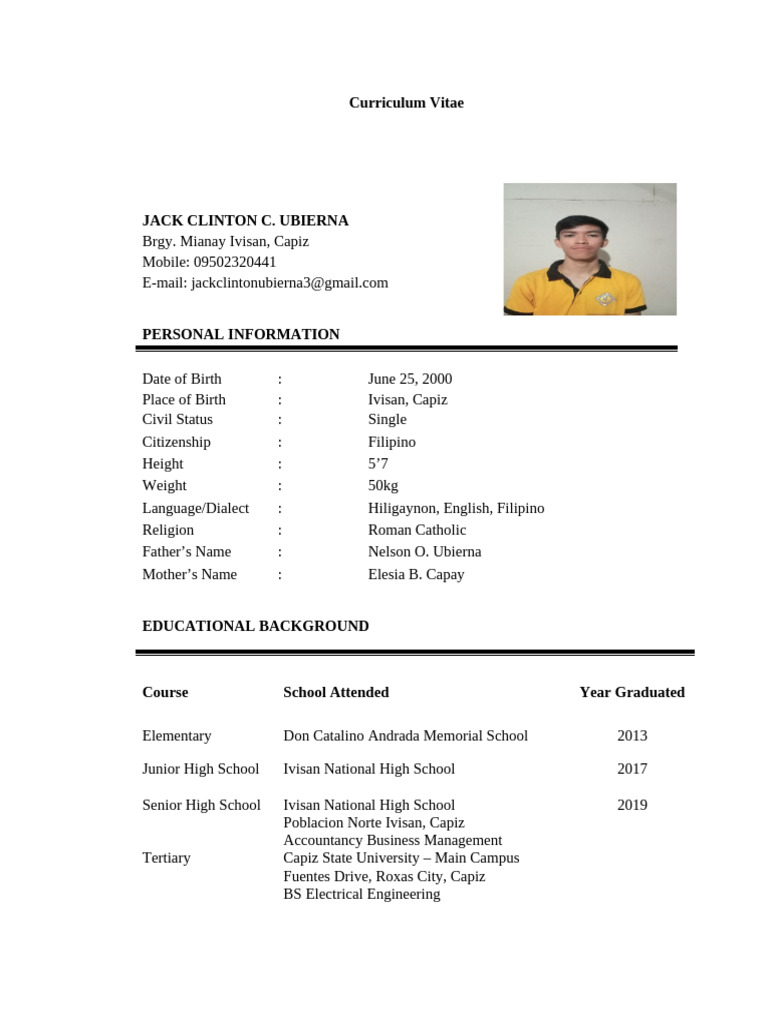 Jack Clinton Ubierna Curriculum Vitae1 | PDF