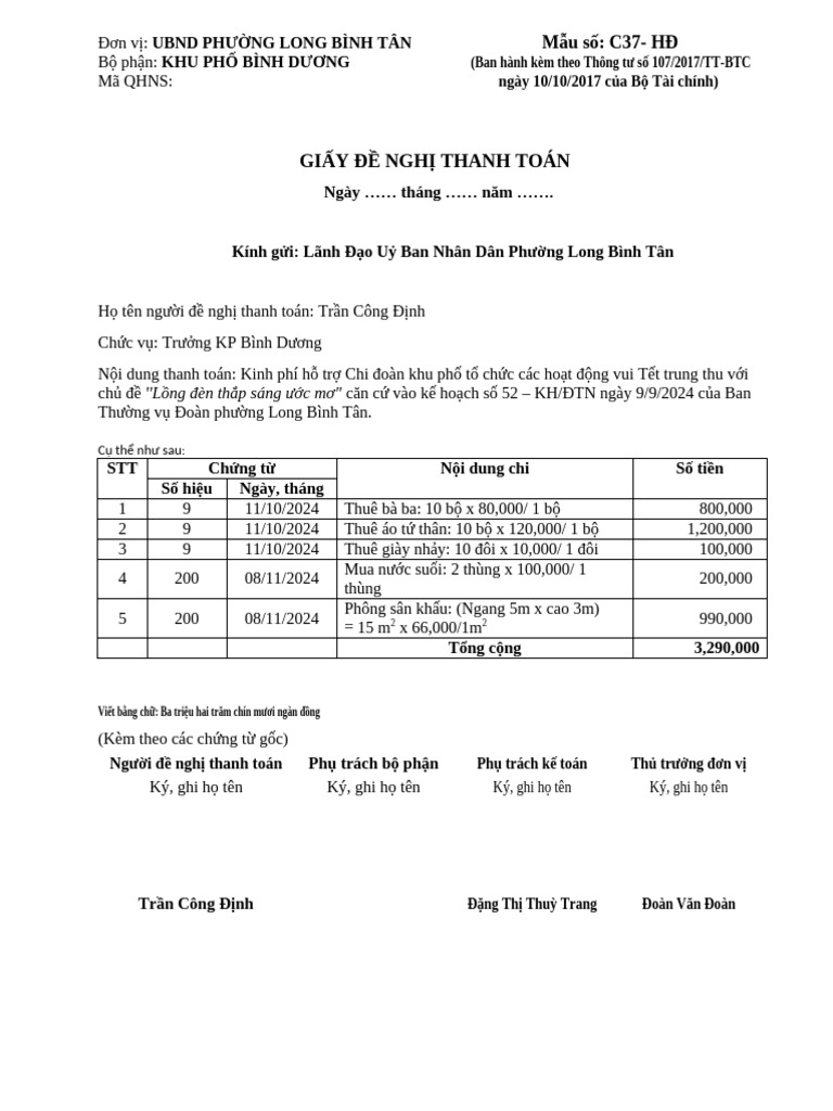 Giay de Nghi Thanh Toan | PDF