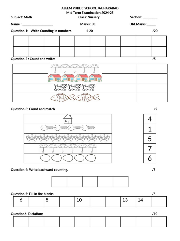 Nursery Math Paper | PDF