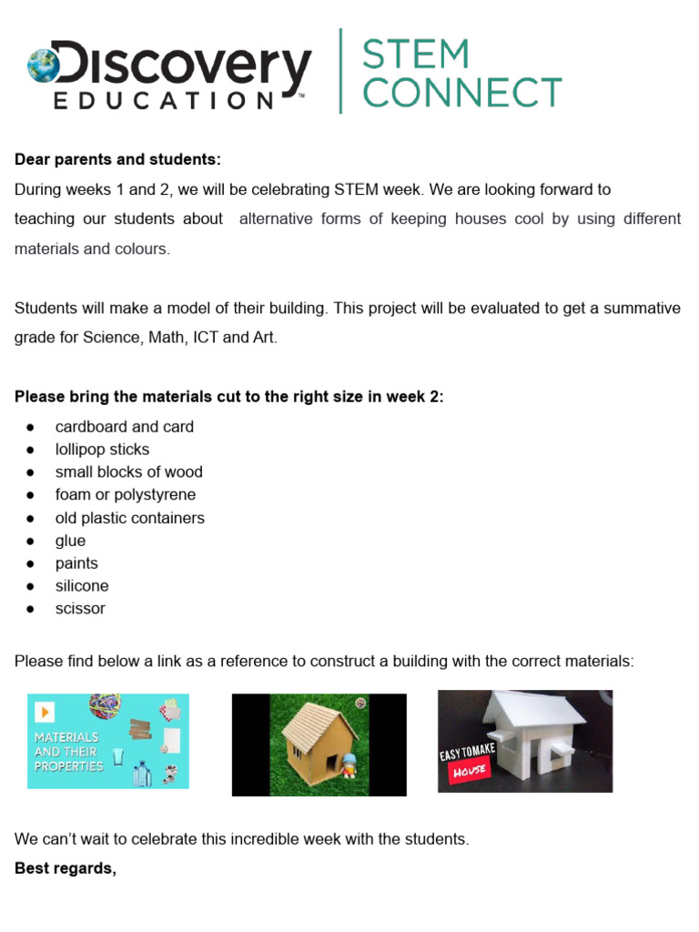 Grade 4 STEM Week Term 2 Letter | PDF