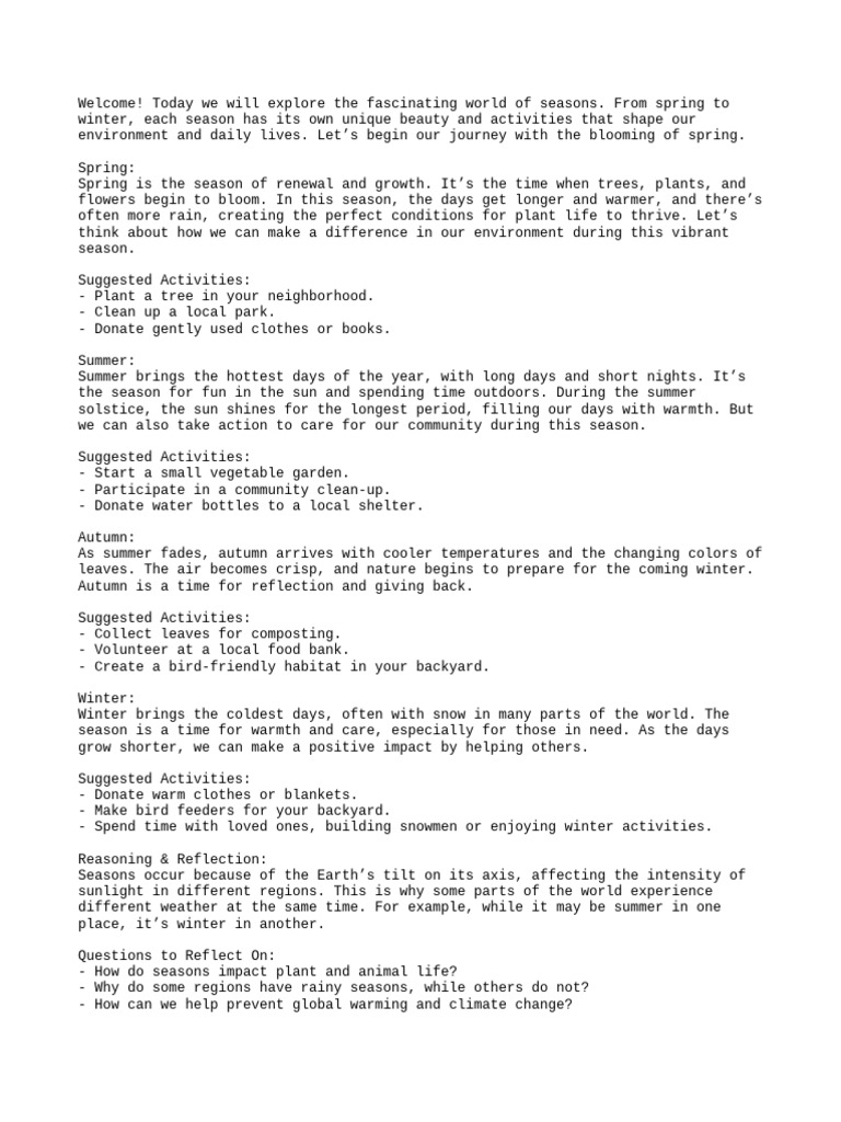 Seasons Presentation Script | PDF | Physical Geography | Earth Sciences