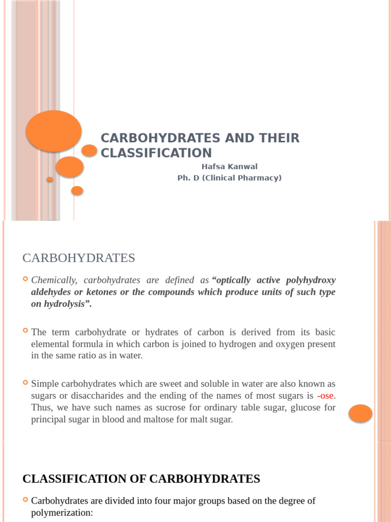 Classification of Carbohydrates | PDF | Carbohydrates | Polysaccharide