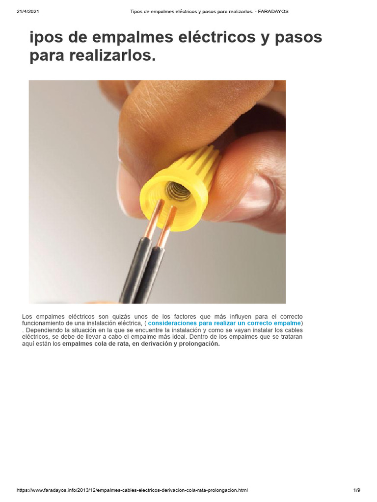 Tipos de Empalmes Eléctricos y Pasos para Realizarlos. | PDF | Aislador ...