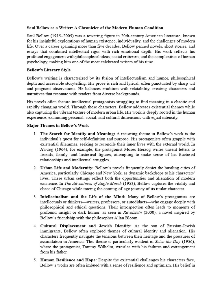 Saul Bellow As A Writer | PDF | American Literature | Novels