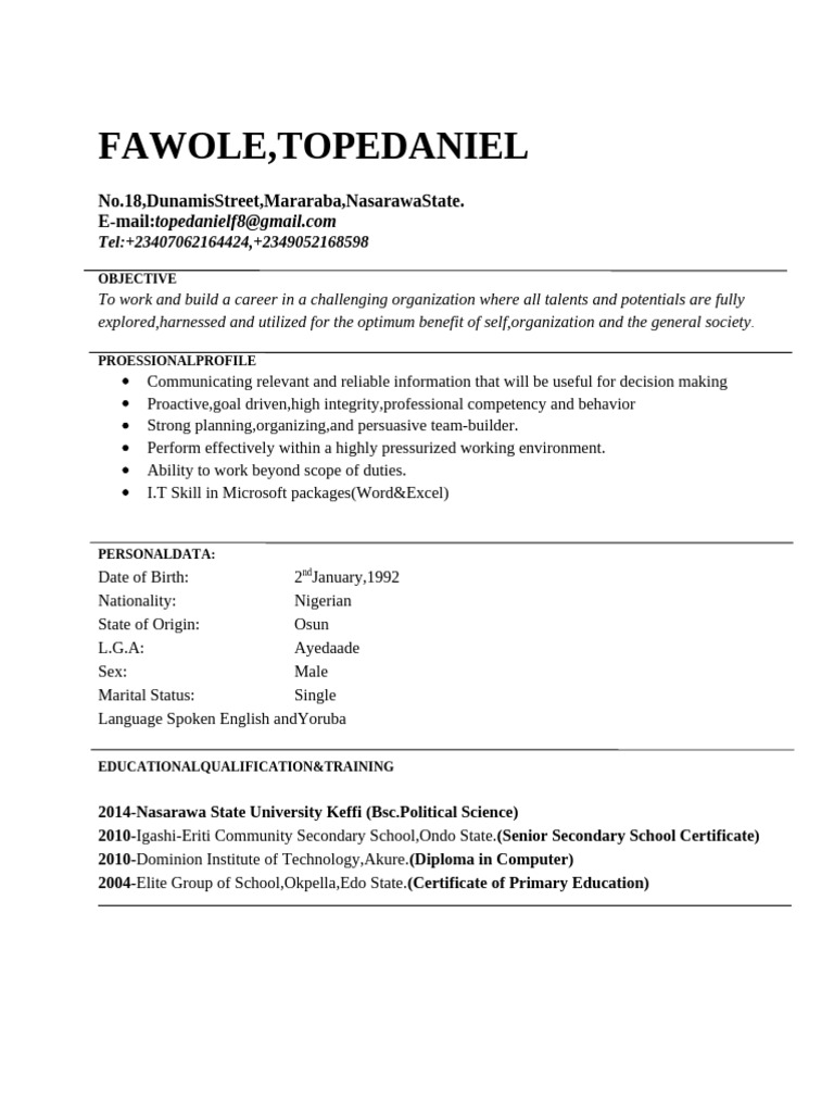 Curriculum Vitae - Fawole Tope Daniel | PDF | Teachers