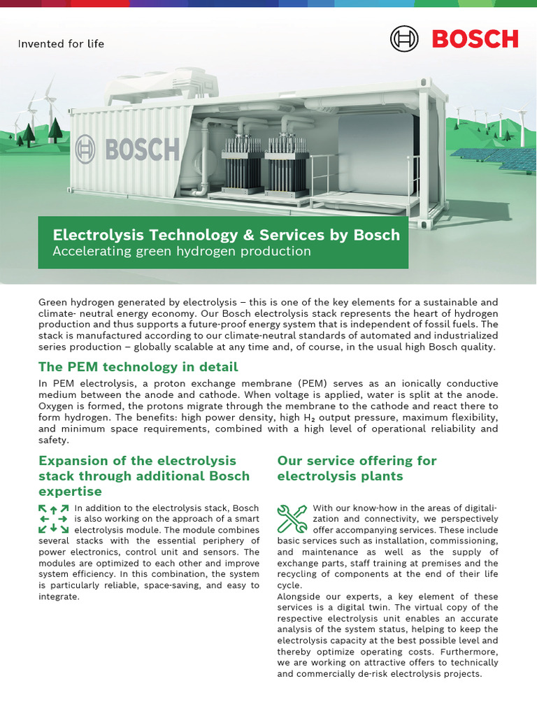 Bosch Electrolysis for Green Hydrogen | PDF | Sustainable Technologies ...