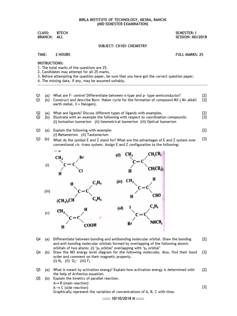CH101 Chemistry (Mid - Mo18) | PDF | Molecular Orbital | Chemical Reactions