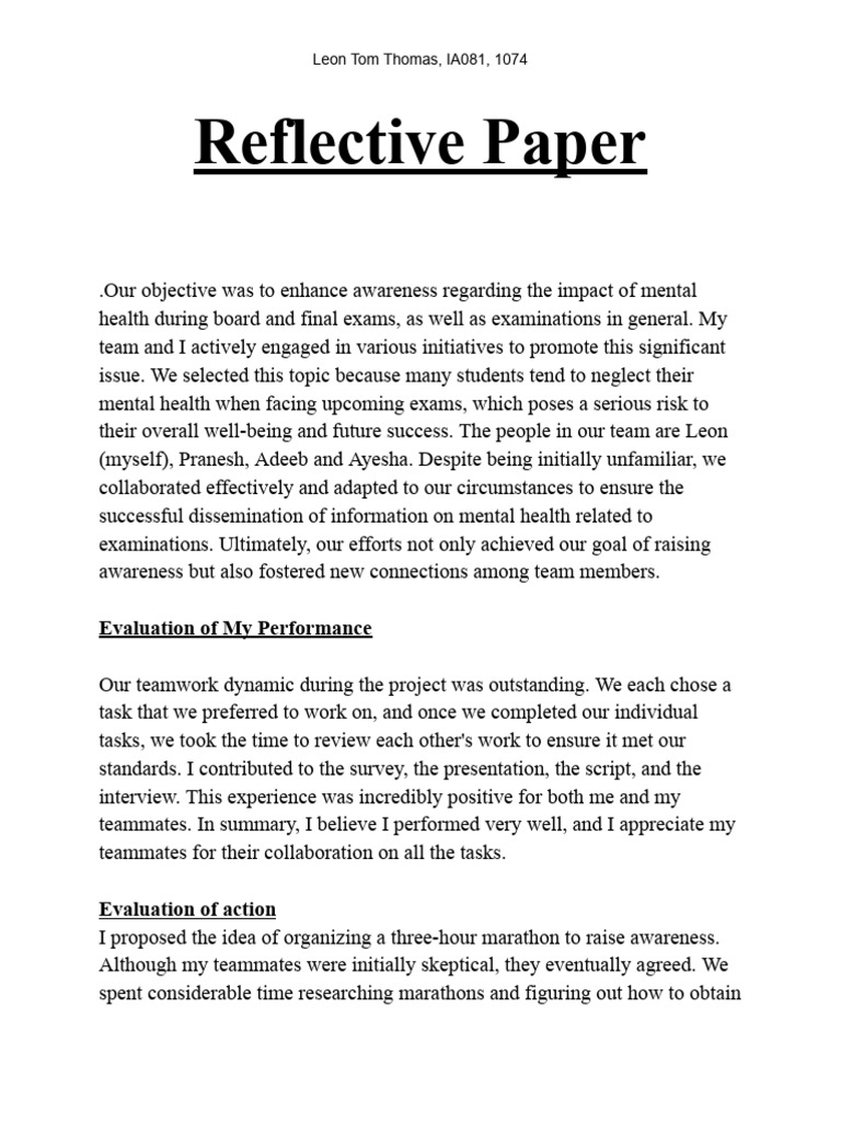 Reflective Paper | PDF | Mental Health | Behavior Modification