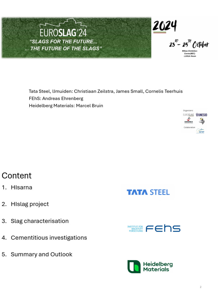 Cementitious Investigation of Slags Arising From The HIsarna Ironmaking ...