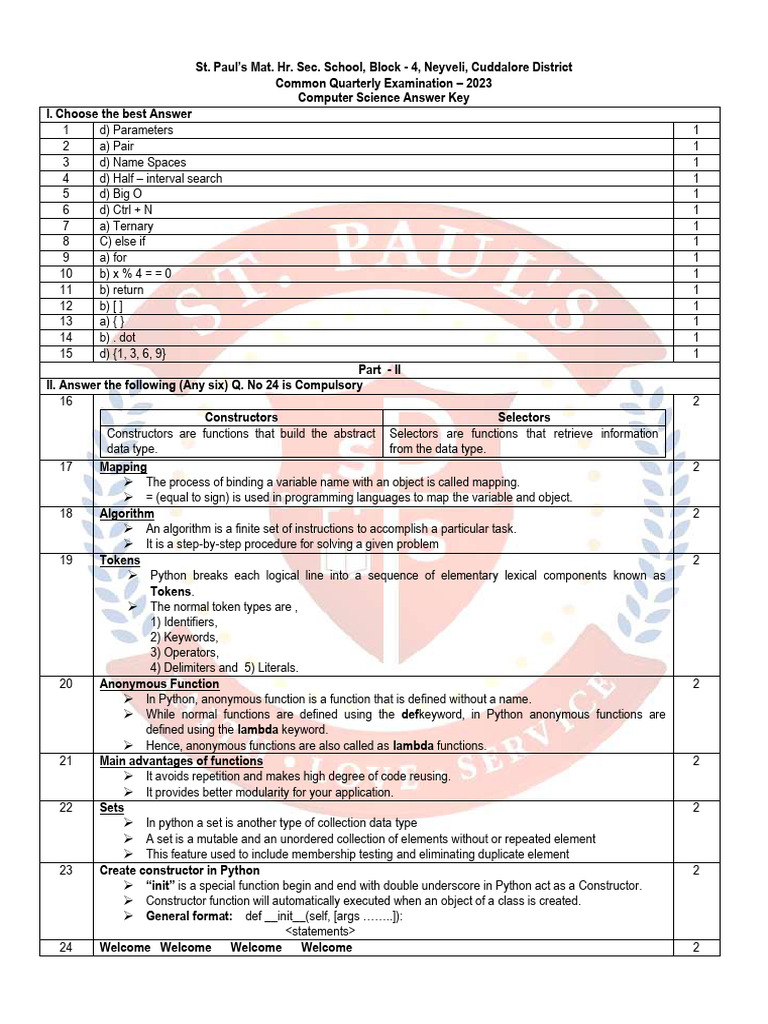 12th Computer Science EM Quarterly Exam 2023 Answer Keys Cuddalore ... 12th Computer Science EM Quarterly Exam 2023 Answer Keys Cuddalore ...