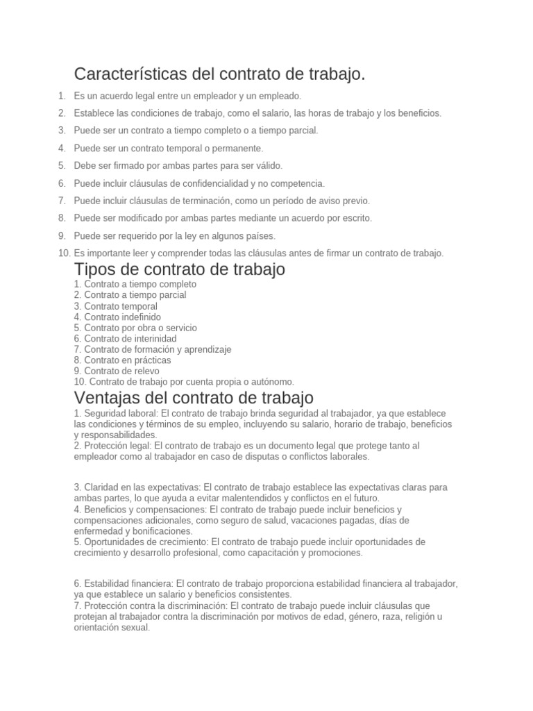 Características y tipos de contratos laborales | PDF | Derecho laboral ...