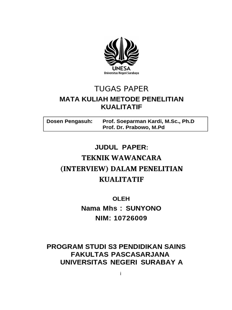 Paper Mata Kuliah Penelitian Kualitatif | PDF | Karier & Perkembangan ...