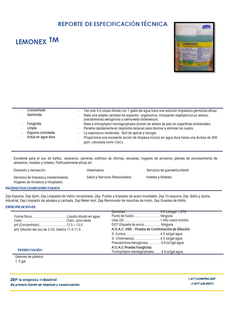Ficha Técnica Lemonex.v2 | PDF | Agua | Materiales