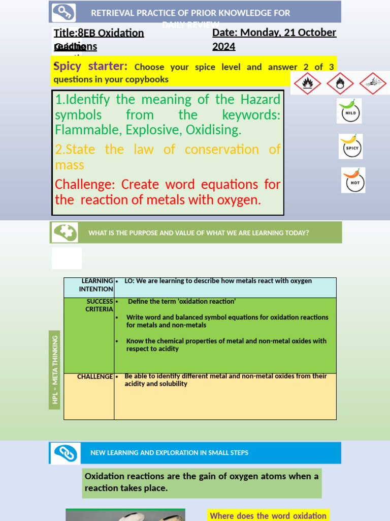 Oxidation Reactions of Metals and Non-Metals | PDF | Oxide | Chemical ...