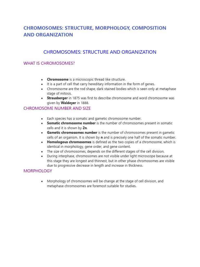Chromosomes: Structure, Morphology, Composition and Organization | PDF ...